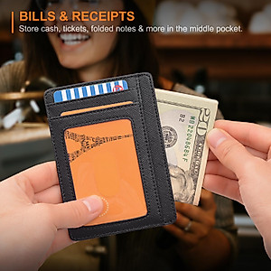 Buffway Slim Minimalist Front Pocket RFID Blocking Leather Wallets for Men and Women - Cross Black