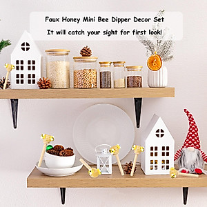 6 Pcs Bee Tiered Tray Decor, Faux Honey Mini Bee Wood Dippers, Honeycomb Stick with Fake Bumblebee Decors,Spring Summer Farmhouse Tabletop Display Centerpieces, Housewarming Wedding Party Gift