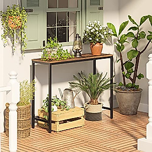 HOOBRO Console/ Sofa Table with Support Bar, Hallway Entrance Table for Living Room, Entryway, Corridor, Sturdy, Easy Assembly, Wood Look Accent Table, Rustic Brown and Black BF30XG01