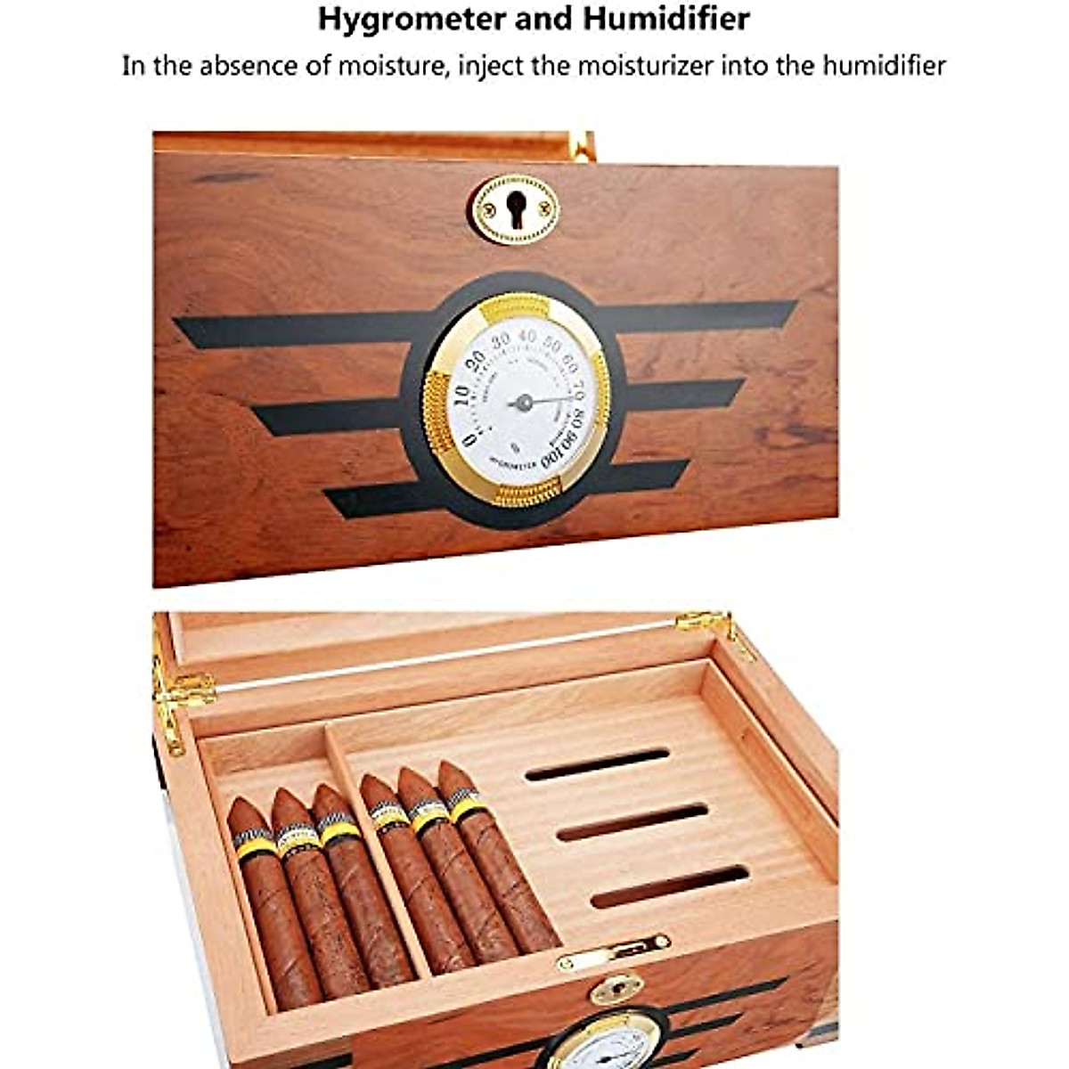GagalU Cigar Humidor Box with Hygrometer and Humidifier, Crude Wood Desktop Cigar Cases Decorative Box