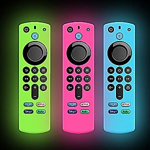 3-Pack Remote Case for TV 3rd Gen 2021 Glow in The Dark, Voice Remote Protective Silicone Cover Glow in Dark with Lanyard (Fluorescent Green/Pink/Blue)- LEFXMOPHY