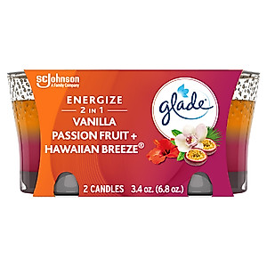 Glade Candle Jar, Air Freshener, 2in1, Hawaiian Breeze & Vanilla Passion Fruit, 3.4 Oz, 2 Count