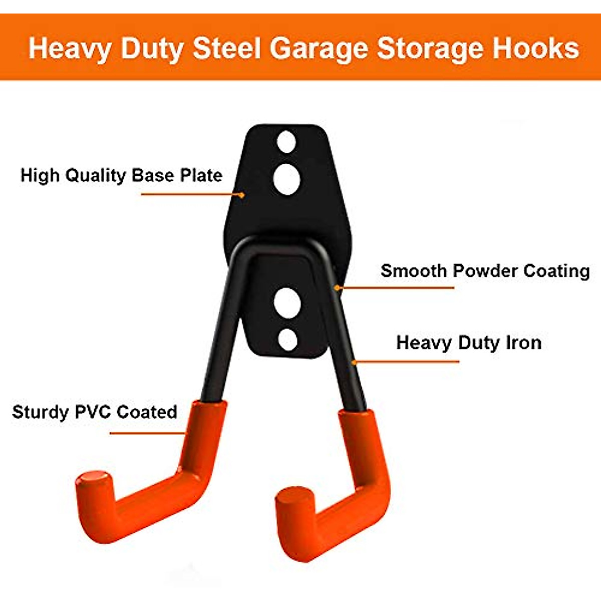 DIRZA Garage Hooks 10 Pack Steel Garage Storage Utility Double Hooks, Heavy Duty Wall Mount Tool Hangers Organizers for Organizing Ladder, Power Tool,Bulk Items, Shovel, Ropes