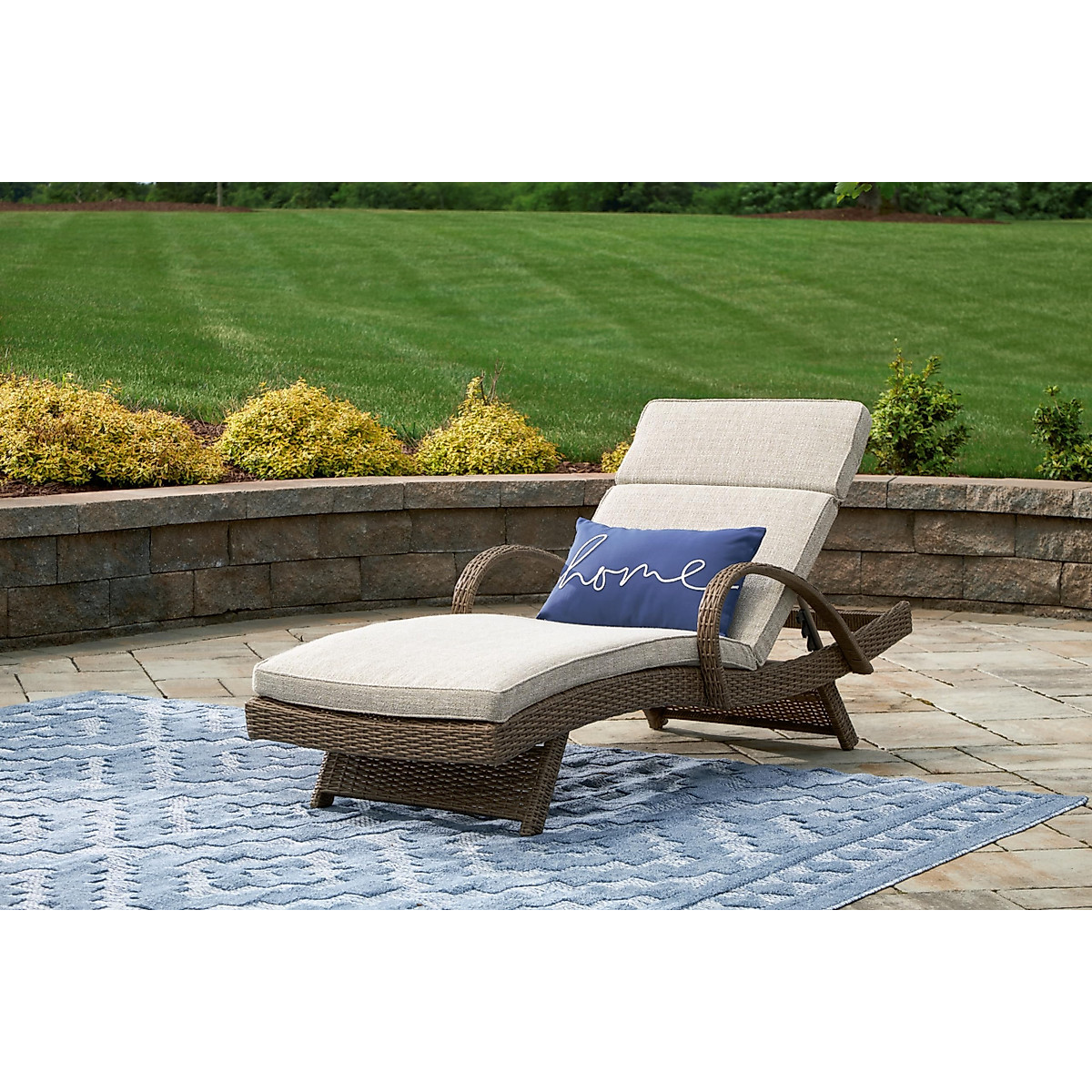 Signature Design by Ashley Beachcroft Outdoor Chaise Lounge with Cushion, 30" W x 79" D x 40" H, Dark Brown & Beige