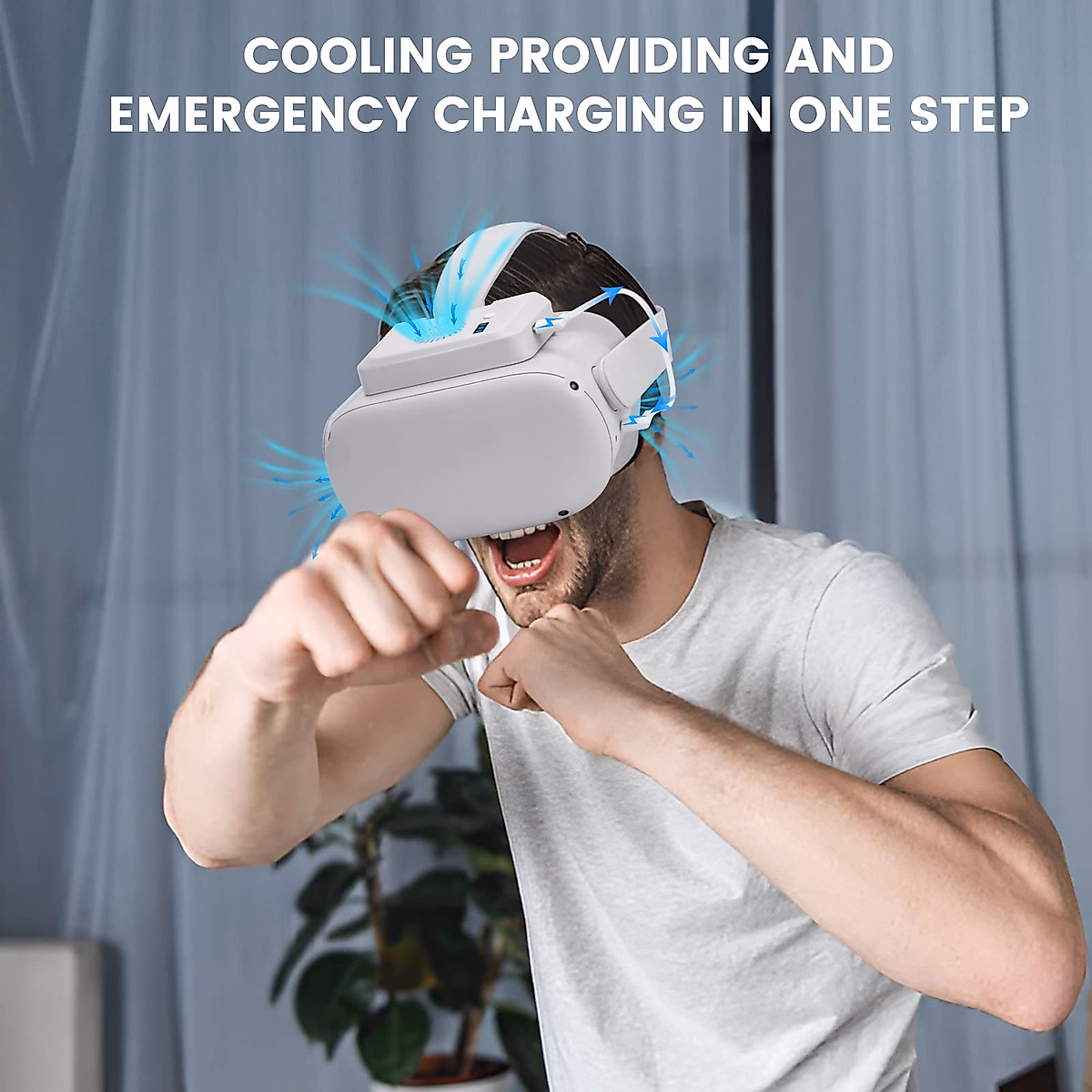 Lampelc Cooling Fan for Meta/Oculus Quest 2, VR Facial Interface Air Circulation with 3 Speed, 2X Soft PU and Foam Face Cover, Light-Proof Nose Pad, Relieve Lens Fogging and Hot Air