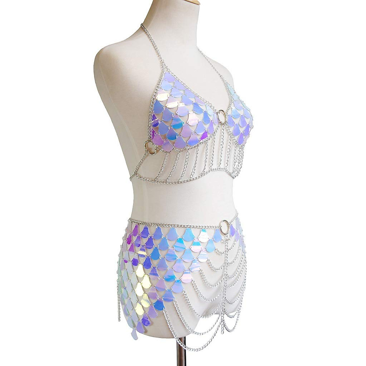 Allison Jennie Women's Sexy Metal Sequins Suit Body Chain (silvery color)