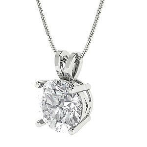 Clara Pucci 3.0 ct Round Cut Stunning Genuine Moissanite Solitaire Pendant Necklace With 18" Gold Chain box Solid 14k White Gold