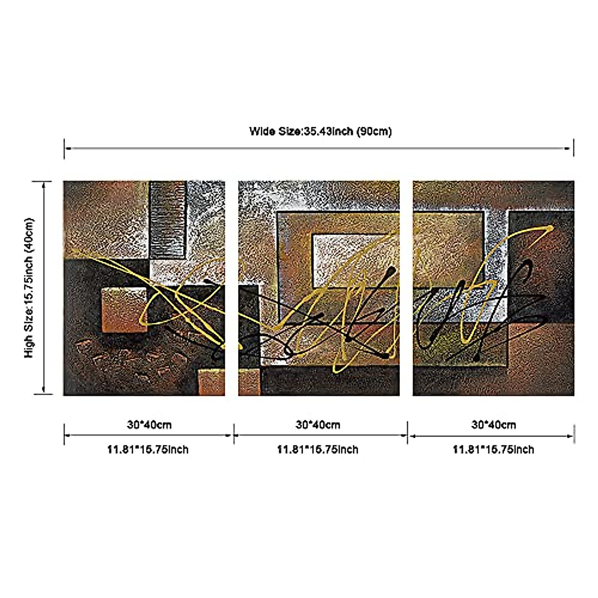 Pyradecor Modern 3 Piece Canvas Prints Abstract Brown Landscapes Pictures Paintings on Canvas Wall Art Work for Living Room Bedroom Kitchen Home Decorations