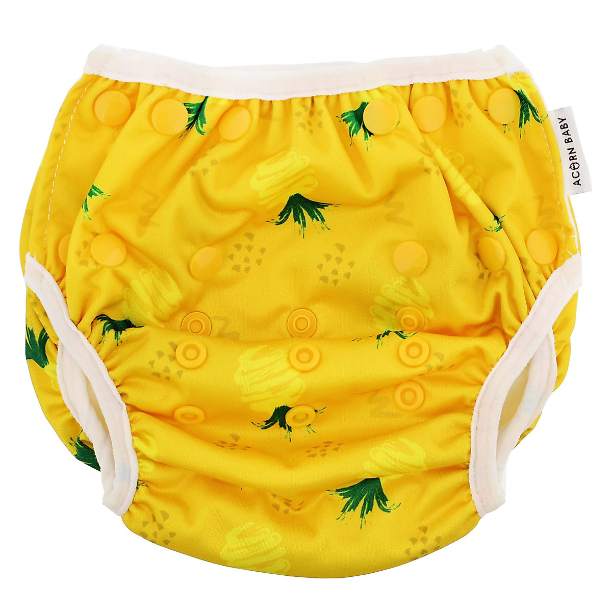 Acorn Baby Swim Diaper - Yellow Pineapple Size 0-5 Adjustable Toddler and Baby Swimming Diaper Reusable Swimmers