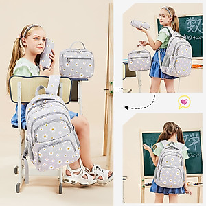 Robhomily 3 in 1 School Backpack for Teen Girls in Middle-School Elementary,17”Fashion- Print Lightweight Laptop Book bags with Lunch Box and Pencil Case