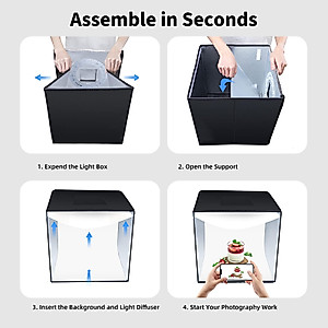 Glendan Light Box Photography, 16"x16" Portable Photo Light Box with 112 LED Lights & 6 Kinds of Double-Sided Color Backdrops and Adjustable White Light, Soft Light, Warm Light for Product Photography