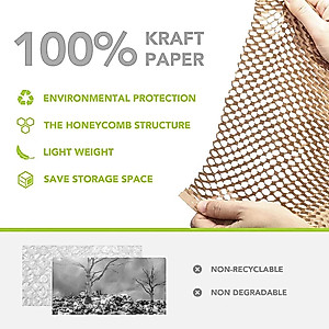 Honeycomb Kraft Packing Paper 11.8" W x 32.8' L,Eco Friendly Recycled Cushioning Wrapping Roll Alternative to Bubble Cushioning Wrap or Packing Peanuts (12 Inch x 32.8 Feet)