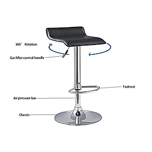 FurnitureR Set of 2 Bar Stools Chair with PU Leather and Chrome Base, Gaslift, for Pub Counter Kitchen Dining Room,Black