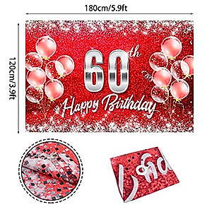 Red and Silver Happy 60th Birthday Backdrop Banner Decorations for Women Men 60 Years Old Bday Background Photography Party Decor Sign Supplies