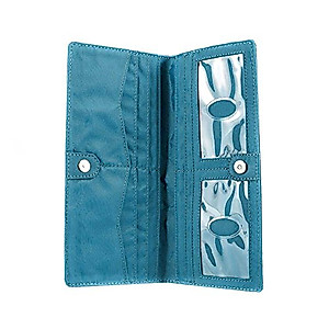 Big Skinny Women's Leather Executive Bi-Fold Checkbook Slim Wallet, Holds Up to 40 Cards,Lightweight, Slim, Ocean Blue