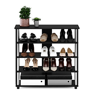 Furinno Turn-N-Tube 5 Tier Wide Shoe Rack, Americano, Stainless Steel Tubes