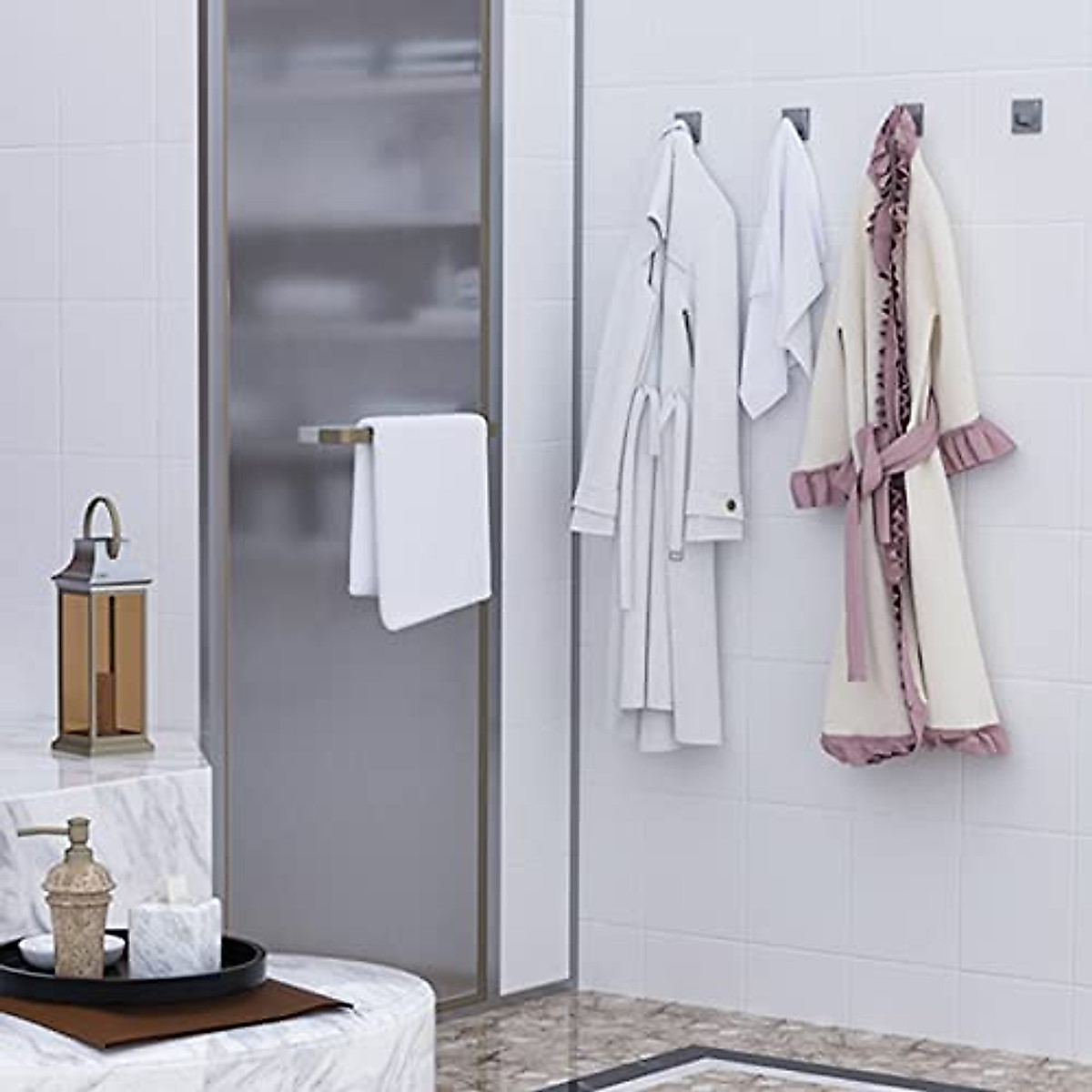 Heavy Duty Adhesive Hooks, Stick on Wall Adhesive Hangers, Strong Stainless Steel Holder, Self Adhesive Hooks for Kitchen Bathroom Home Door Towel Coat Key Robe 4 Packs (Silver)