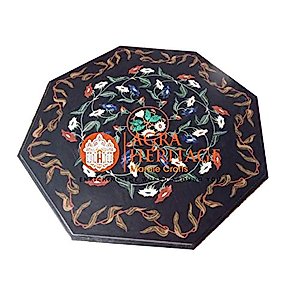 Black Marble 36" Octagon Dining Table Top Marquetry Inlay Living Room Decor