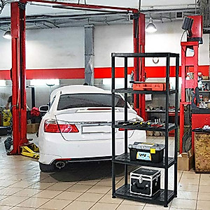 LDAILY 5 Tier Plastic Storage Shelves, Multi-Use Free Standing Shelf Unit, Easy to Assemble, Heavy Duty Rack for Home Office Garage, Black (1, 28“L X 15”W X 67“H)