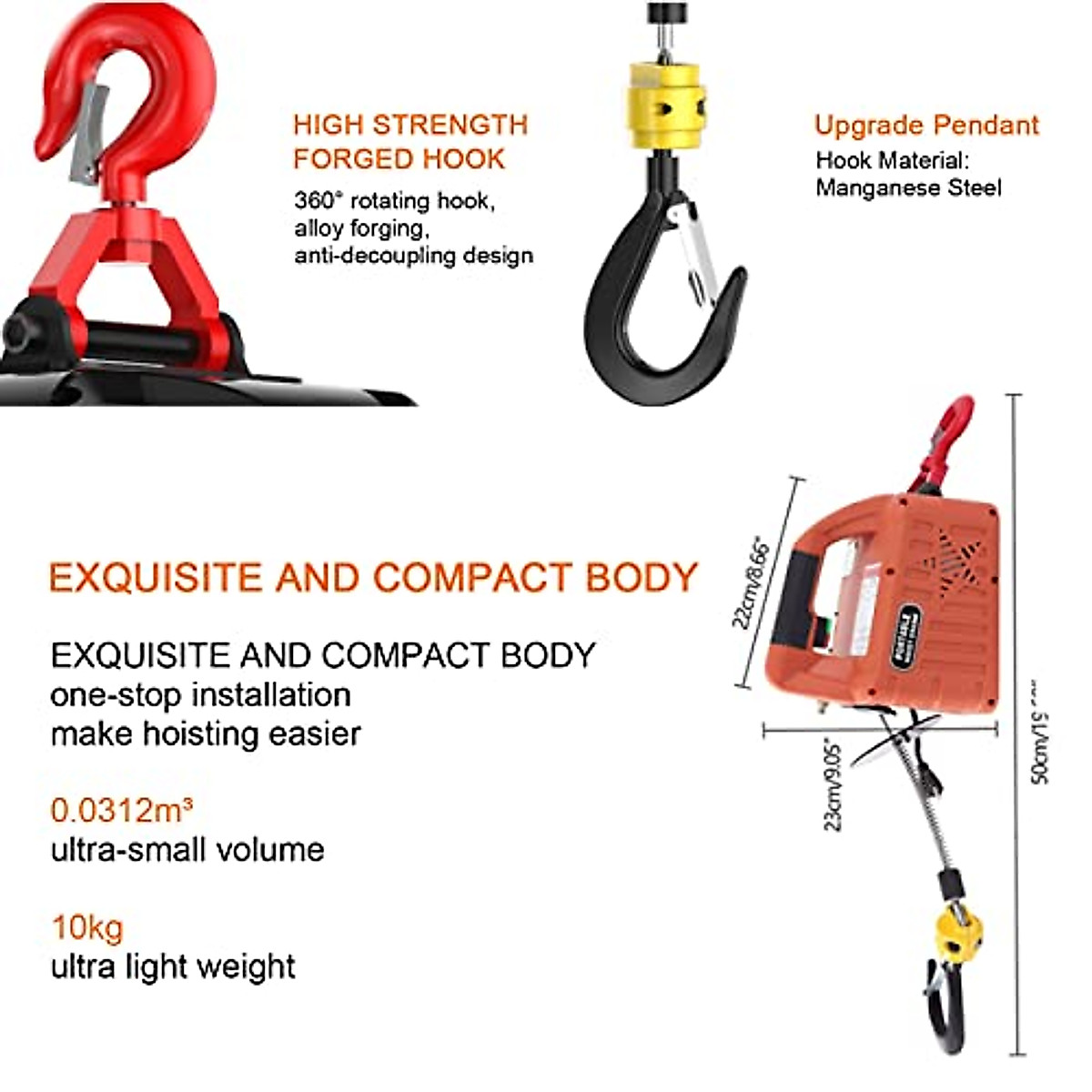 3-in-1 Electric Hoist Winch 1,100lbs Portable Electric Winch - Manual Wired/Wireless Remote Control - with Lifting Strap - Max 25ft Lifting Height - Lift 16ft/min