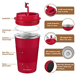 MOMSIV 12oz Travel Mug, Insulated Coffee Cup with Leakproof Lid, Vacuum Stainless Steel Double Walled Reusable Tumbler for Hot and Cold Water Coffee and Tea