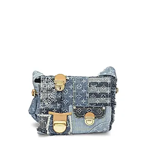 Louis Vuitton, Pre-Loved Blue Denim Patchwork Posty, Blue