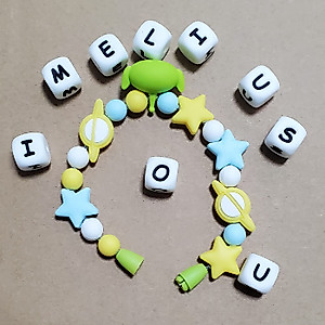 Melius 110Pcs Silicone Letter Beads 12mm A-Z (Extra for Vowel Letter) Even and Accurate Square Letters Beads for Bracelet Stethers Key Chains Necklace Lanyards (White)