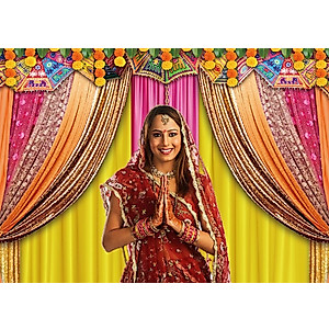INRUI Indian Traditional Photography Background Diwali Pooja Colorful Curtain Decorations Indian Bridal Shower Wedding Party Photo Backdrop (7x5FT)