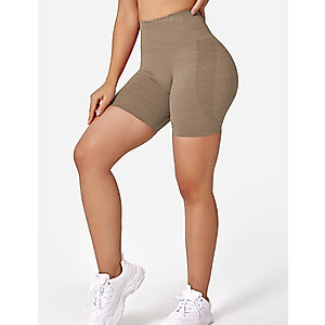 YEOREO Women Seamless High Waist Shorts Smile Contour Biker Shorts Gym Yoga Workout Mocha M