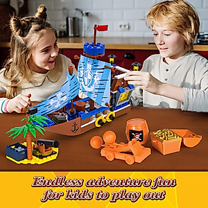 amireed Pirate Ship Toy, Pirate Ship Toys for Boys with 3 Minifigures, Treasure Island Toys, 235pcs Pirate Ship Toys for Kids Ages 6+ Indoor Birthday Party