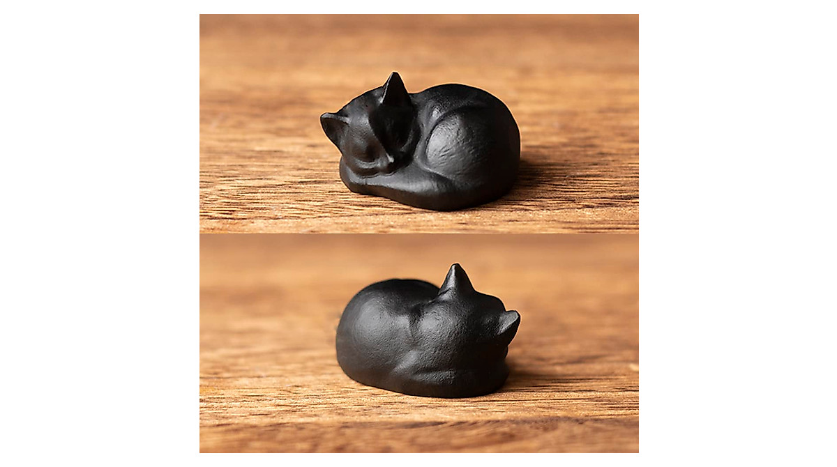 OwMell Black Obsidian Cat Statue - Hand-Carved & Unique