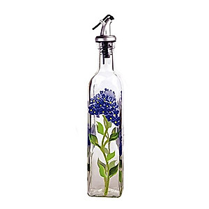 Grant Howard Hand Painted Square Cruet with Pourer, Blue Hydrangeas, 16 oz, Blue
