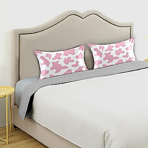 Joisal Pink Cow Print Camo Pillow Cases Silk Pillow Covers King Satin Pillows Case, with Envelope Closure, 40x20 Inches