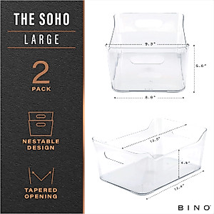 BINO | Plastic Organizer Bins, Large - 2 Pack | The SOHO Collection | Multi-Use Organizer Bins | Pantry Organizer & Freezer Organizer Bins | Plastic Storage Containers | Bins for Home & Kitchen Org