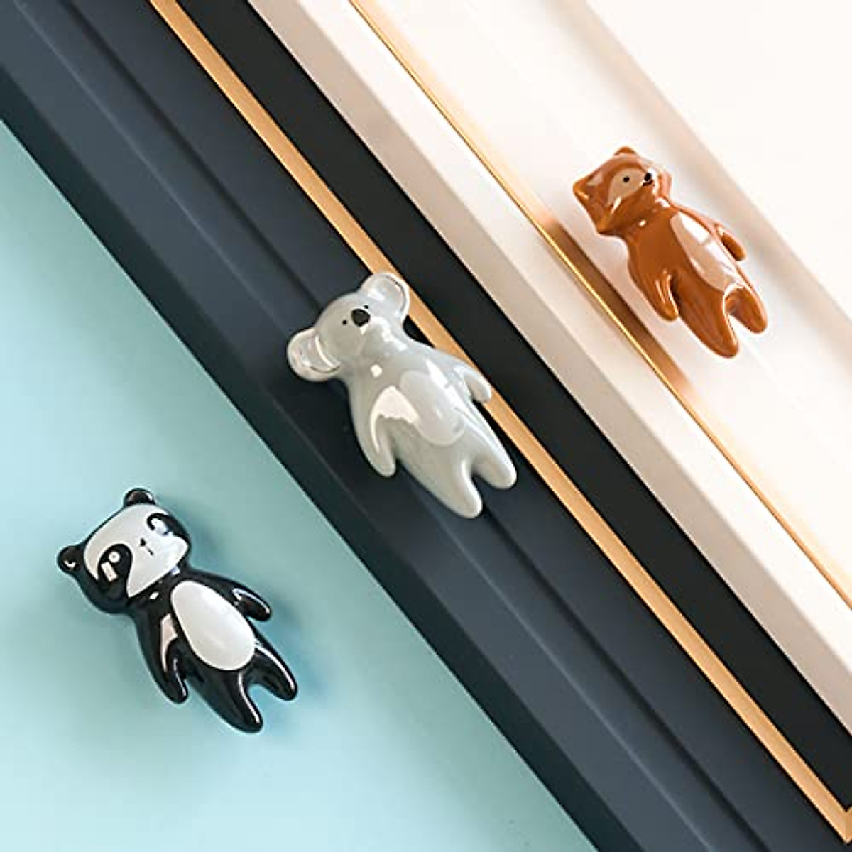 30GO Decorative Ceramic Hooks (Set of 5) | Wall Hooks and Drawer Handles for Home Decor | Cute Cartoon Hooks for Kids' Rooms