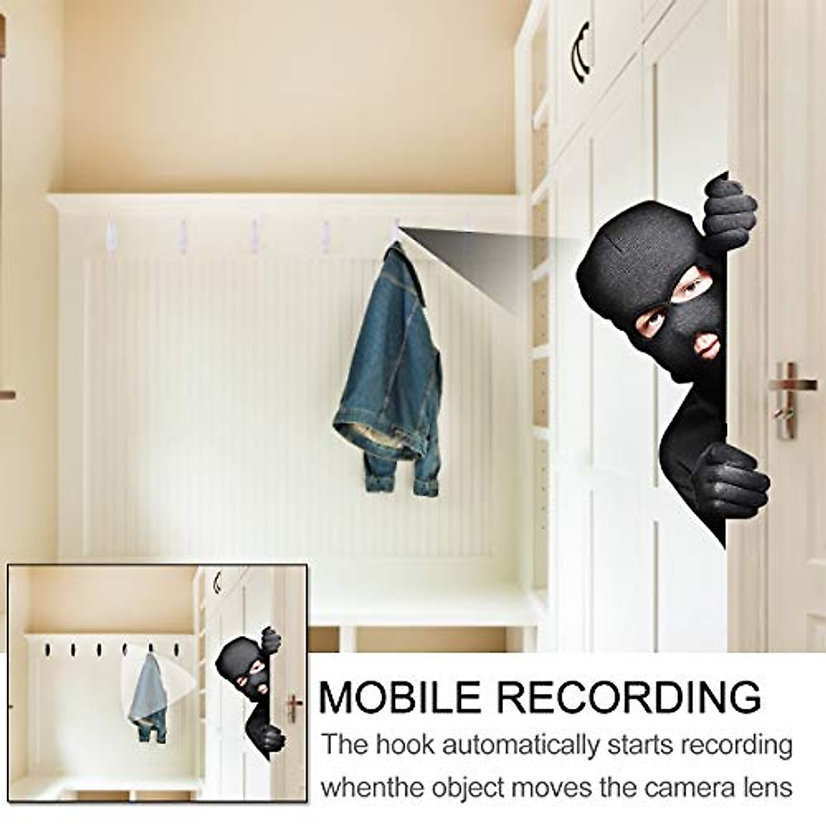 32GB Hidden Camera Clothes Hook, Mini Hidden Camera HD 1080P No WiFi Needed Nanny Cam, Security Camera with 32GB SD Card Recording for Monitoring Home/Baby/Pet No Audio