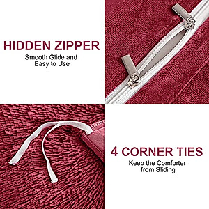 BLEUM CADE Fluffy Plush Duvet Cover Set Queen Size, Luxury Ultra Soft Velvet Fuzzy Comforter Cover Bed Sets 4Pcs(1 Faux Fur Duvet Cover + 2 Pillow Cases + 1 Pillow Cover) Zipper Closure (Queen, Red)