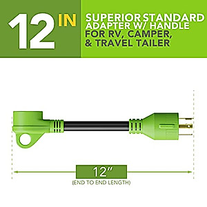 Gen RV 12" 30Amp Locking 4-Prong Male / 30Amp Standard Female Generator Adapter With Grip (4-Prong)
