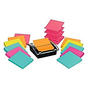 Post-it Sheet Super Sticky Note and Dispenser Value Pack, 3 in x 3 in, 12 Pads, Assorted Colors (DS330-SSVA)
