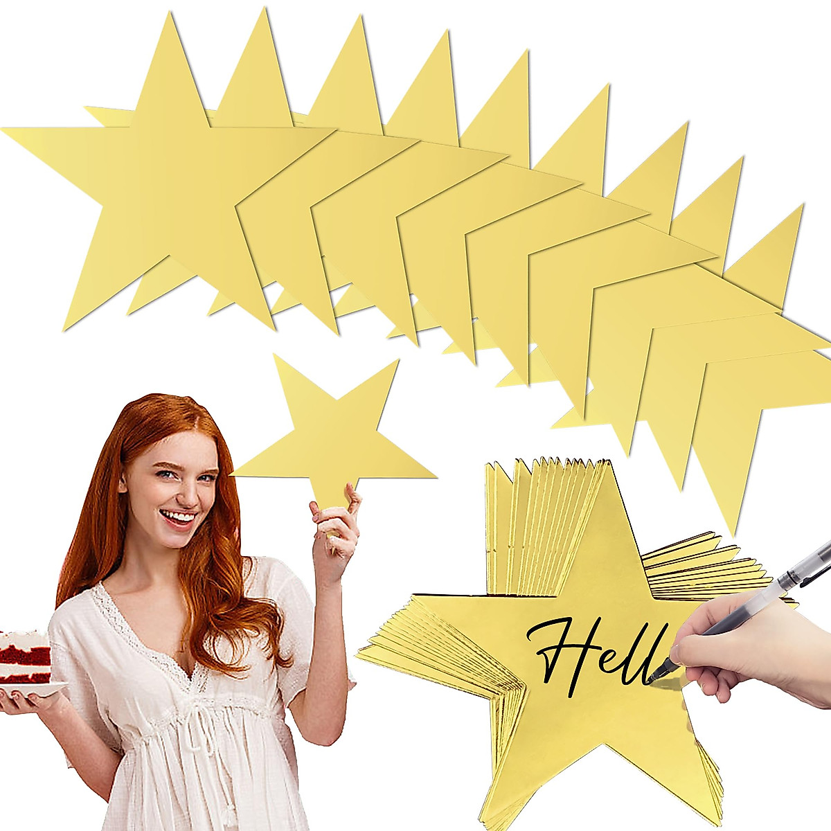 46 PCS Glitter 11 Inch Large Gold Five Star Cutouts Double Printed Paper Star Decorations Star Confetti Cutouts Cardboard Stars for Bulletin Board Stars Accents Classroom Wall Party Decoration