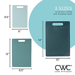 COOK WITH COLOR Cutting Board Set- 3 Pc. Kitchen Cutting Board Set - Large, Medium and Small Cutting Boards with Non Slip Bottom for Meat, Veggies, Fruits, Easy Grip Handle (Teal)