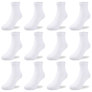 BOOPH 12 Pairs Boy Girl Athletic Crew Socks Kids Sport Socks 10-14 Years White