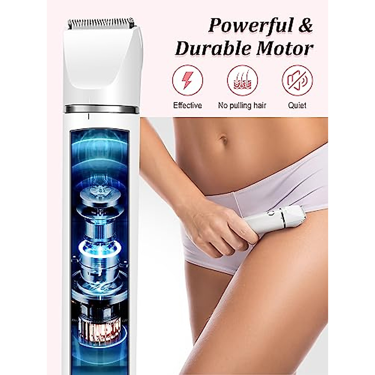 Cayzor Bikini Trimmer and Shaver for Women - 2-in-1 Wet/Dry Electric Body Hair Trimmer Cordless Waterproof Facial Hair Removal Shaver Razor for Painless Trimming of Pubic Face Underarm Legs (White)