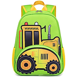 BTOOP Toddler Backpack Boys Cute Kids School Backpack Preschool Kindergarten Bookbags Nursery Daycare Toddler Bags, Tractor-fluorescent Green