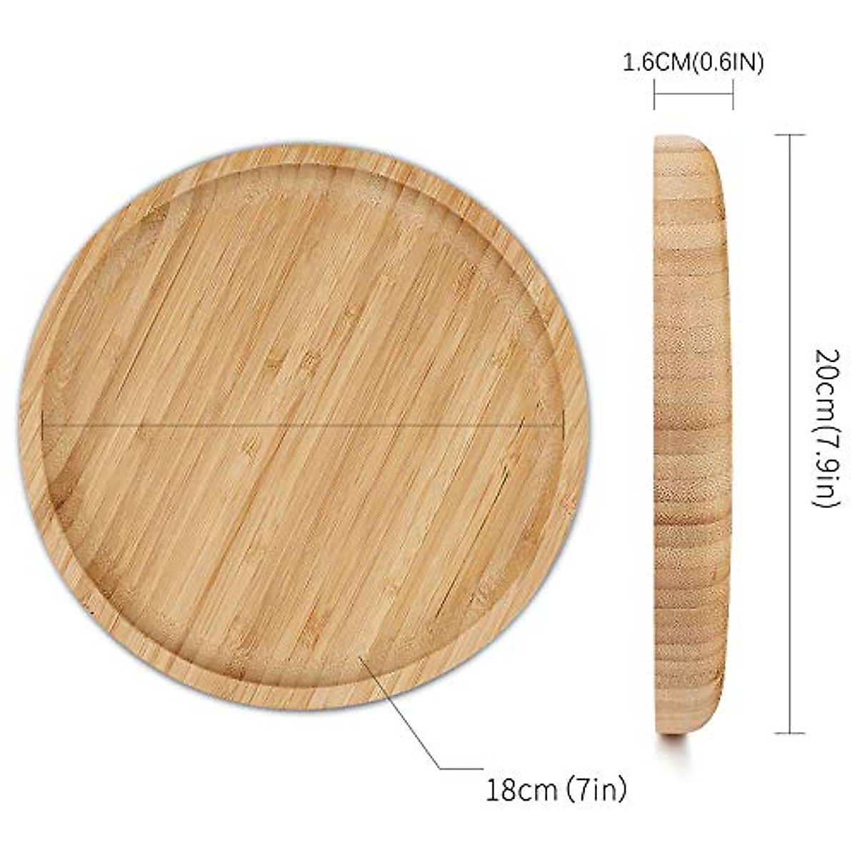ANOTION Bamboo Plant Saucer, Suitable for 6-8 inch Plant Pots, 2 Packs Plant Pot Saucers Durable Bamboo Plant Tray for Indoors(20cm)