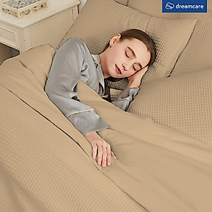 Waffle Duvet Cover Queen - Waffle Weave Duvet Cover, Queen Duvet Cover Set - Duvet Cover Queen Size - Cotton Duvet Cover 5-Piece Set, 1 Queen Duvet Cover + 4 Pillowcases For All Seasons - Khaki