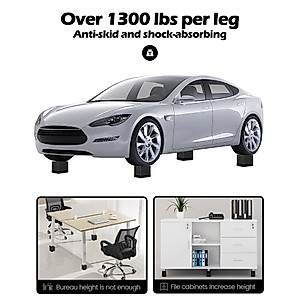 Furniture Risers, Tclouda Bed/Sofa/Desk/Table/Chair Leg/Fridge Lifts to 1.5, 3 and 4 in, Rectangle Adjustable Risers Blocks for Extenders, Heavy Duty Supports Up to 1300 Lbs, 1.5 in-Black-Square