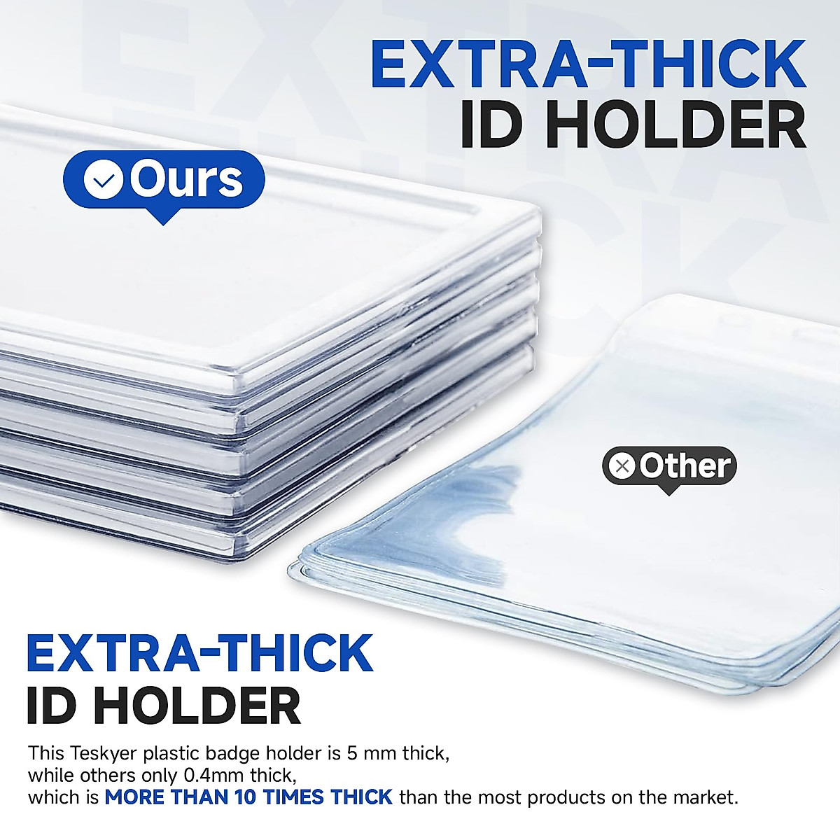 Teskyer 2 Pack Heavy Duty Retractable Badge Holders with Carabiner Reel Clip and Extra Thick Clear Name Tag ID Card Holders, Vertical