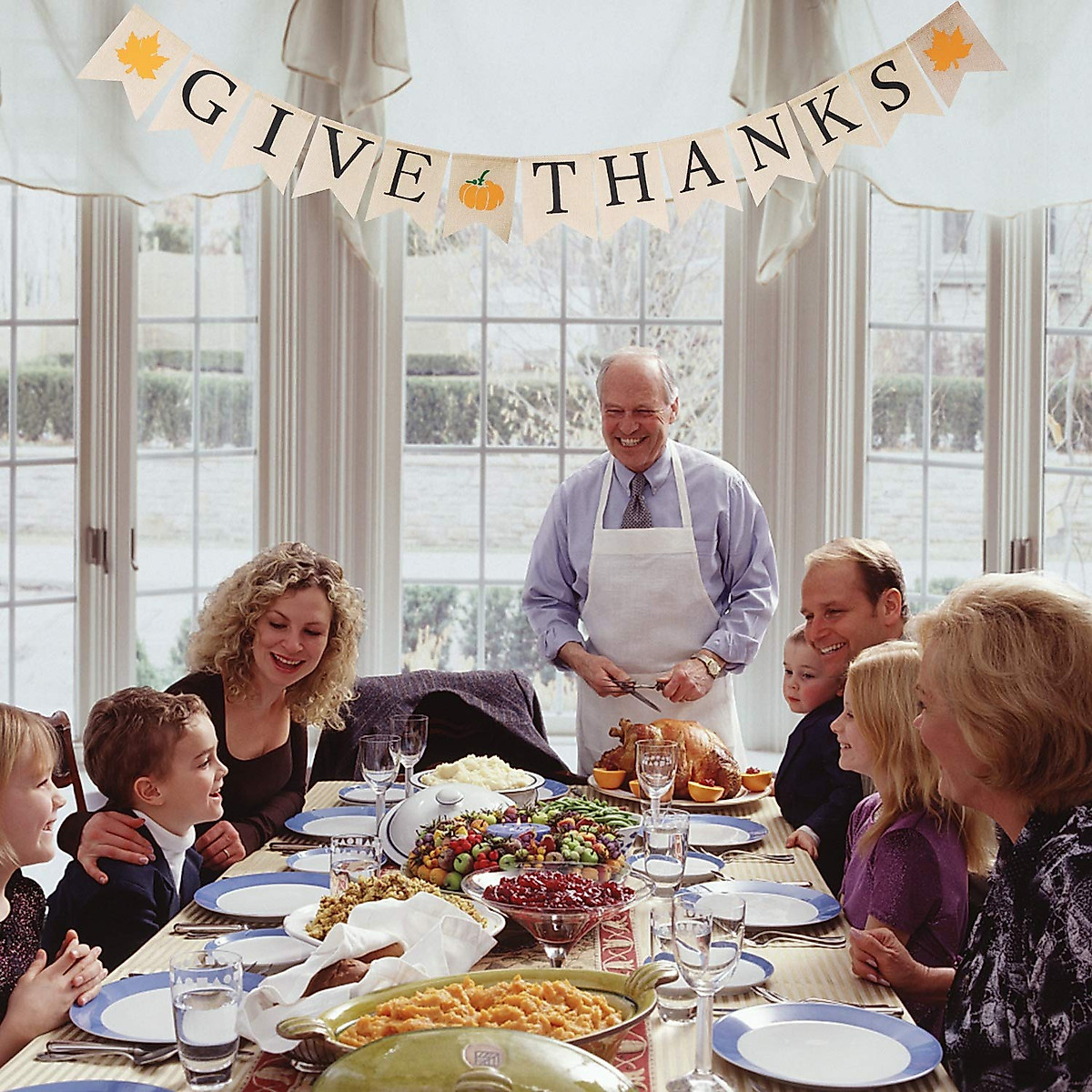 Lulu Home Fall Festive Banner, 6.6 FT Burlap Give Thanks Banner, Harvest Banner Decorations, Fall Party Decor Autumn Sign