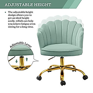 HULALAHOME Velvet Home Office Chair with Gold Base, Womans Modern Cute Shell Back Upholstered Desk Chair for Vanity, Adjustable Swivel Task Chair for Living Room,【SAGE Chair for Desk】